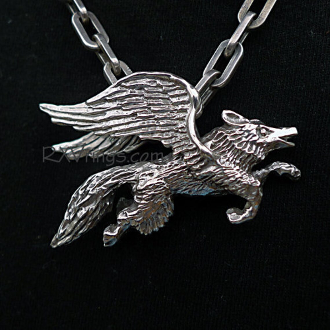 Wolfie Flying Wolf Winged Wolf 60 Grams Solid Sterling Silver Pendant ...