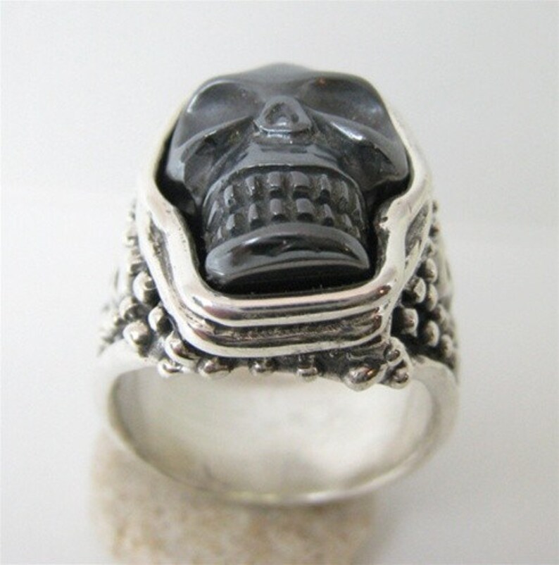 Hematite Gunmetal Black Custom Skull Ring R049 - Etsy