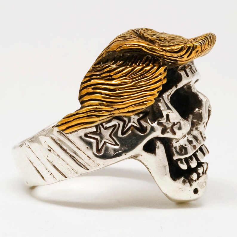 Stainless Steel Trump Skull Ring With 18k Gold Hair Size 9,10,12,13,15 ...