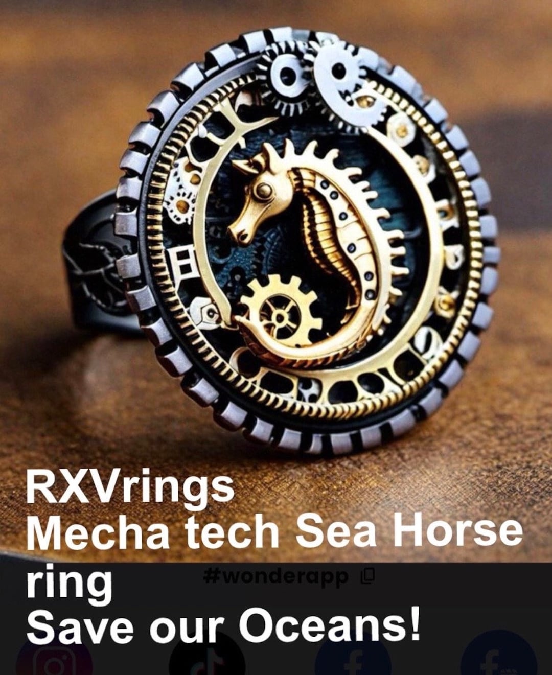 Mecha Tech Sea Horse Silver and Bronze Ring, Any Finger Size. - Etsy