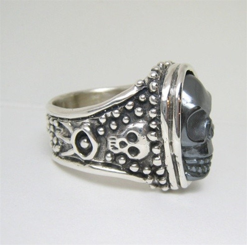 Hematite Gunmetal Black Custom Skull Ring R049 - Etsy