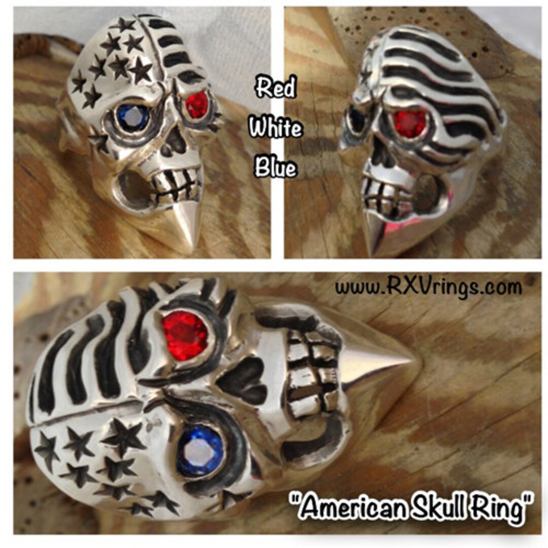 American Custom Skull Ring American Flag Stars and Stripes Patriotic ...