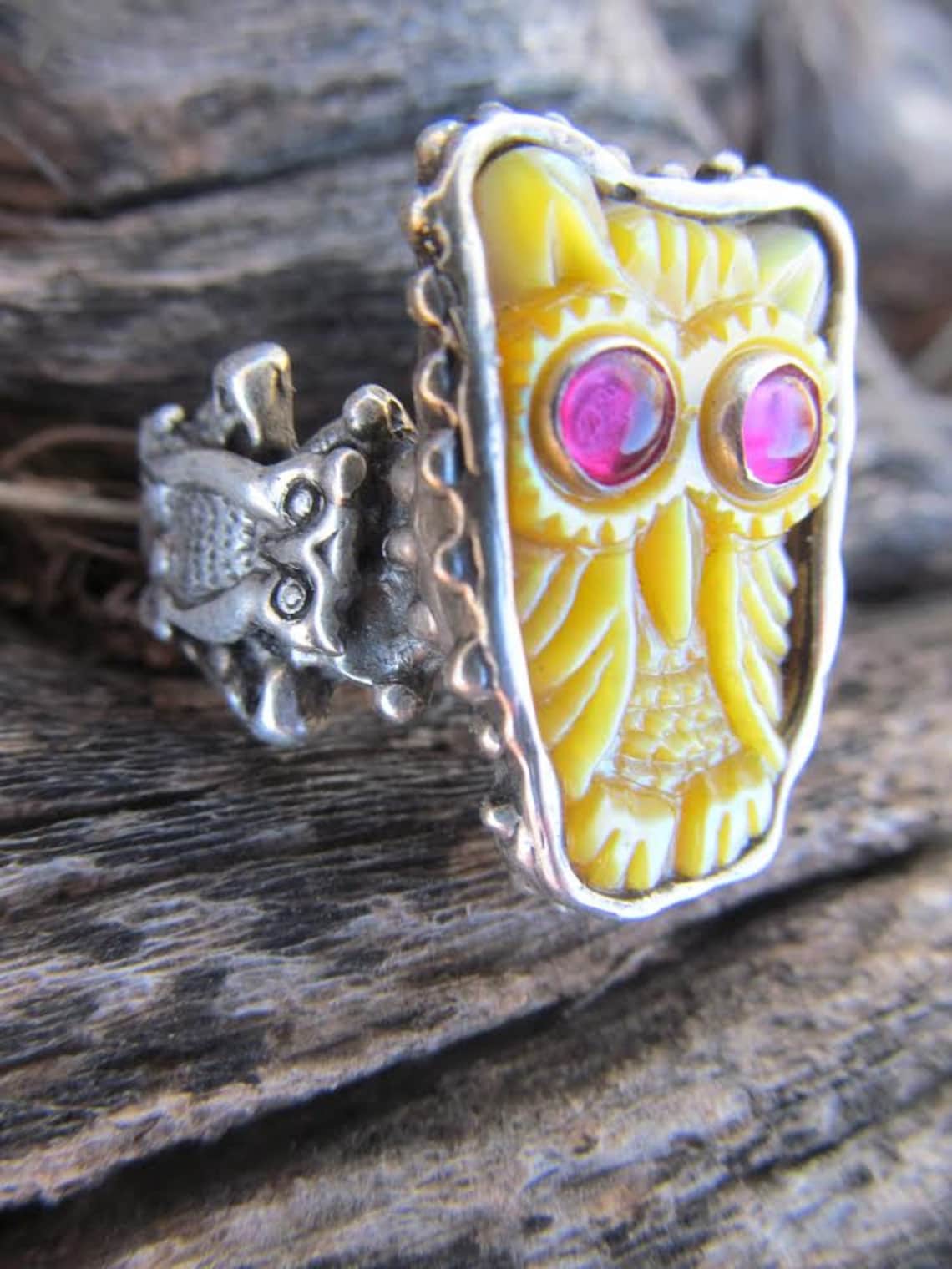 Owl Ruby Eyes Carved Golden Lip Mother of Pearl Owl and Ruby Cab Stones ...