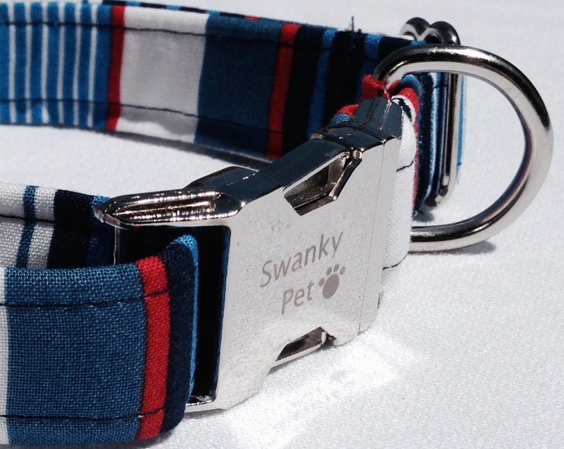 Anchors Away Stylish Red White & Blue Striped Dog Collar by - Etsy