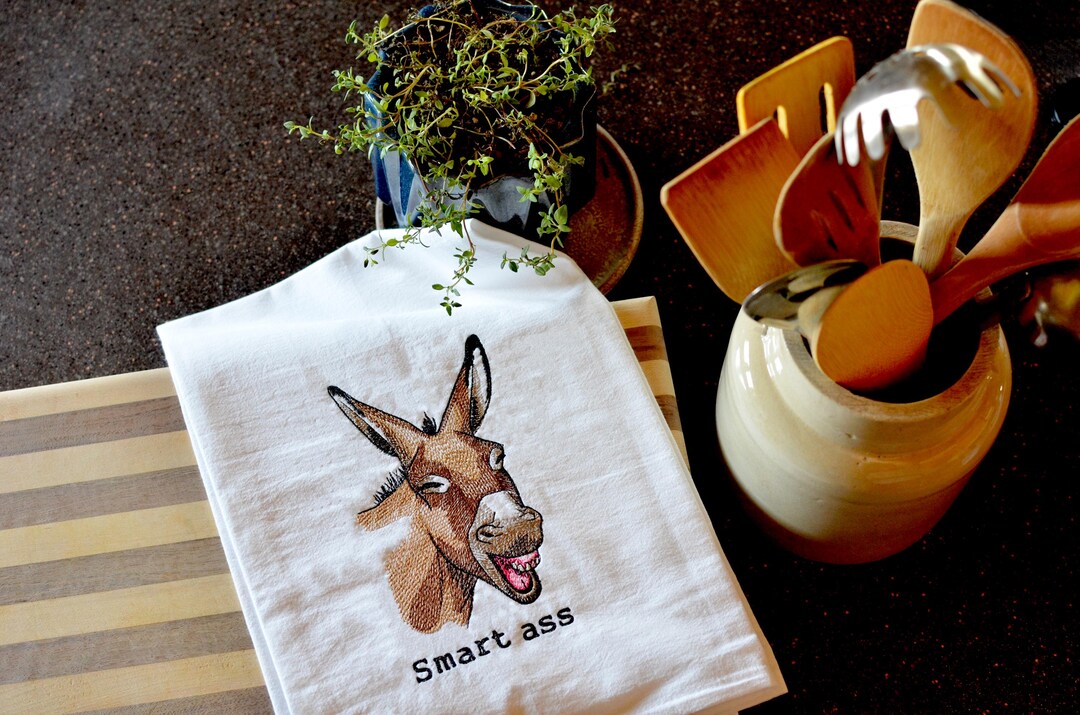 Donkey Machine Embroidered Kitchen Tea Towel - Etsy