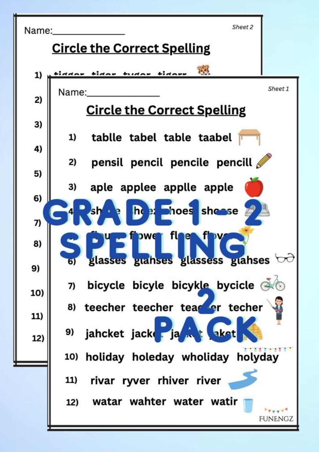 2 Pack - Circle the Correct Spelling- Grade 1-2 - Etsy