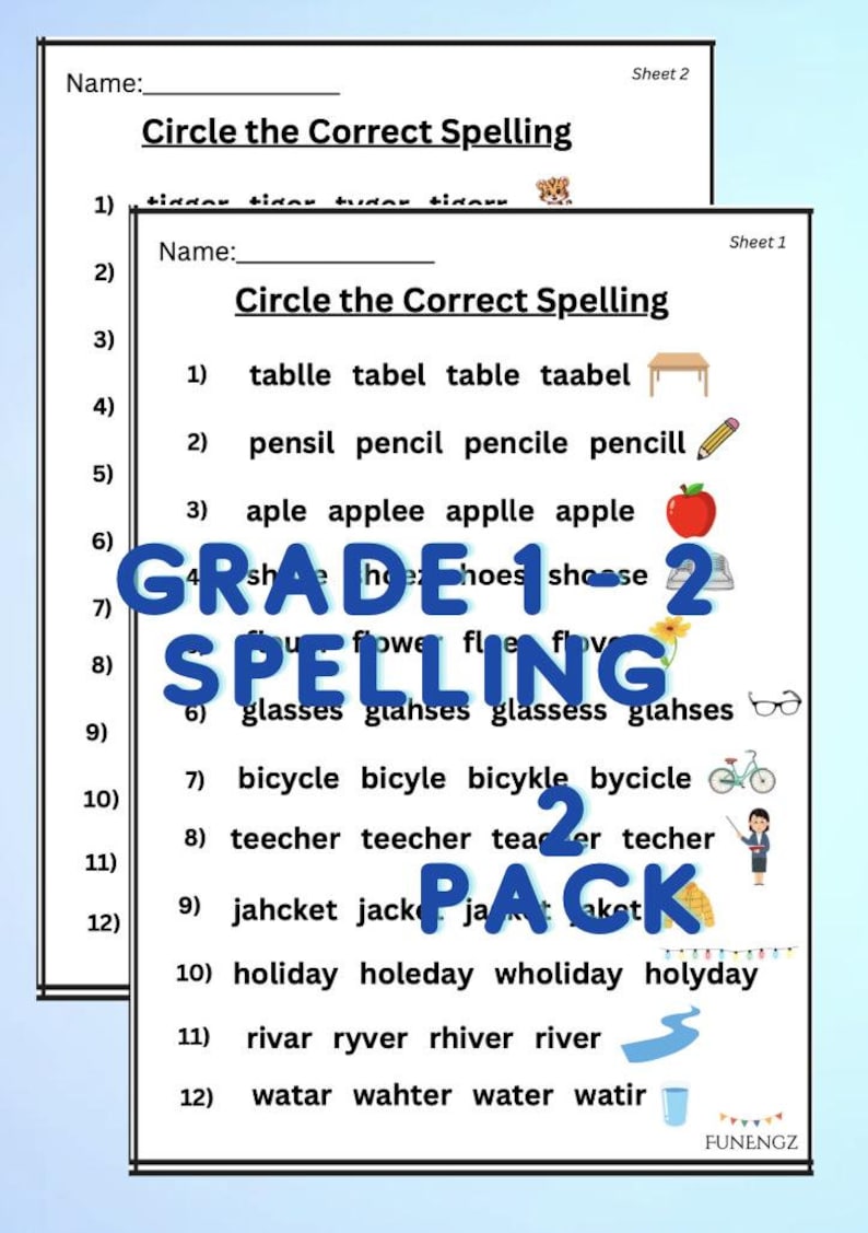 2 Pack - Circle the Correct Spelling- Grade 1-2 - Etsy