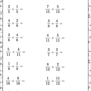 7 Pack - Like Fractions Addition Worksheets - Printable - Etsy