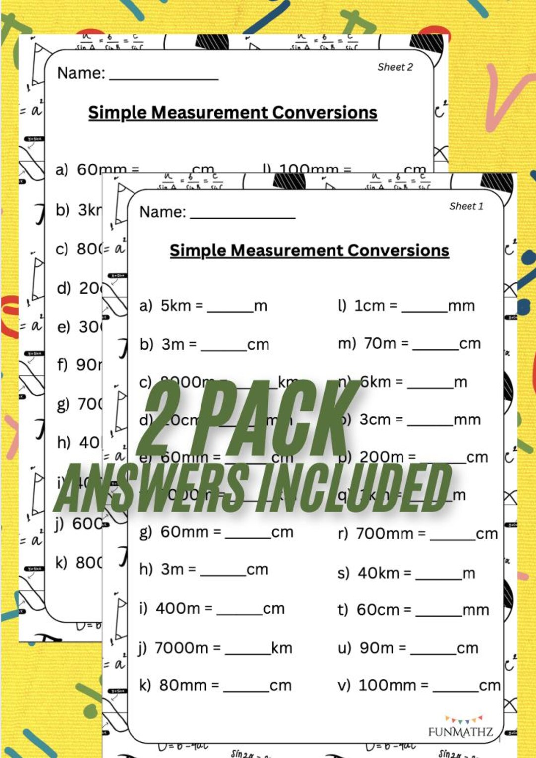 2 Pack Simple Measurement Conversion Practice + Answers - Etsy