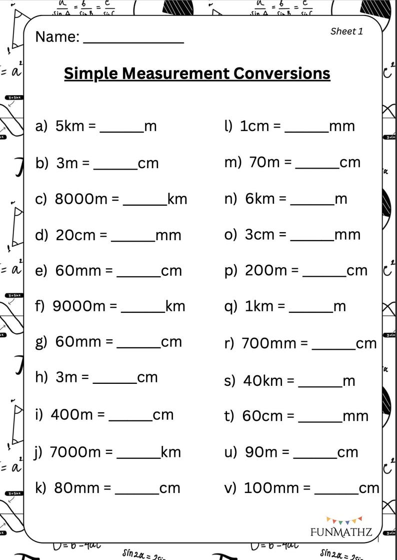 2 Pack Simple Measurement Conversion Practice Answers - Etsy