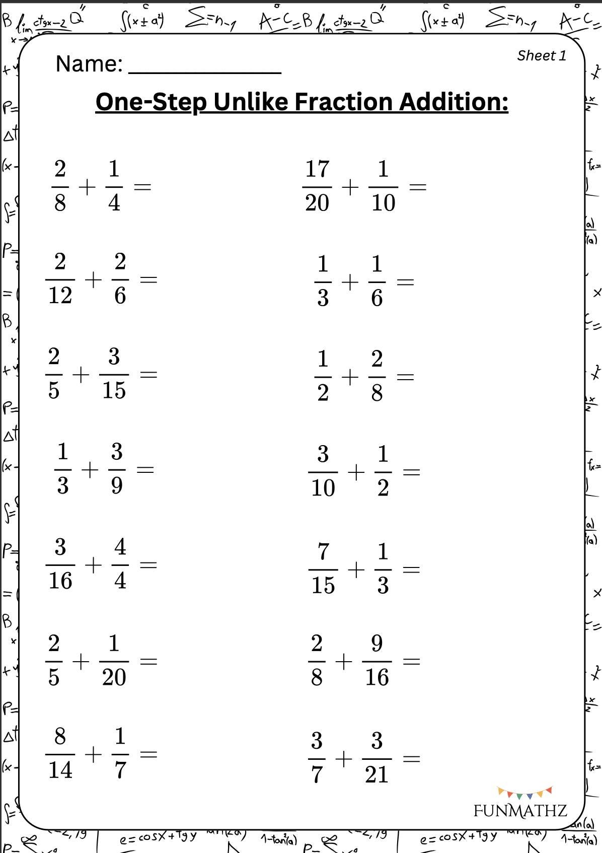 3 Pack - Unlike Fraction Addition Worksheets - One Step Simple - Etsy
