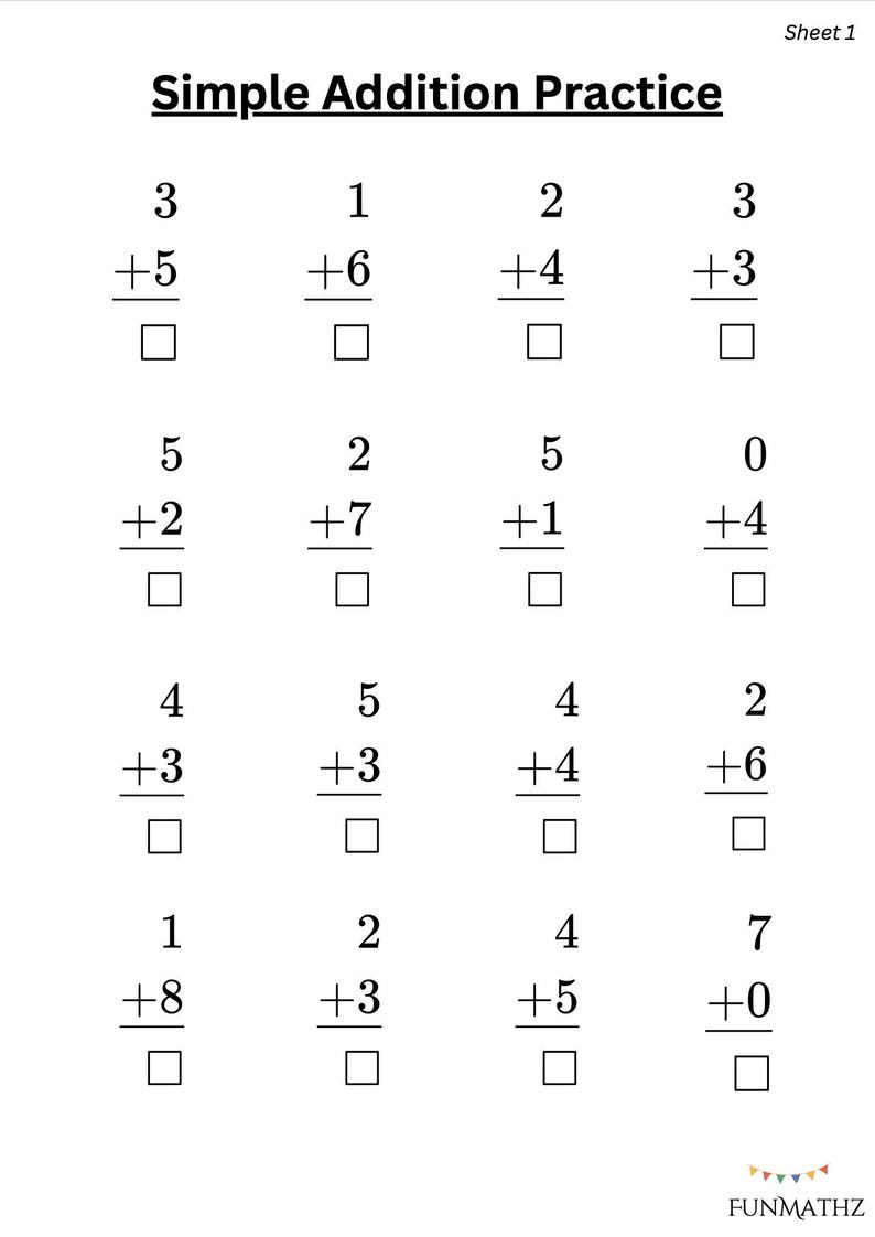 3 Pack Printable Simple Vertical Addition Worksheet - Etsy
