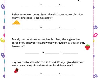 Printable 3 Pack Simple Addition Worded Problems up to 10 - Etsy