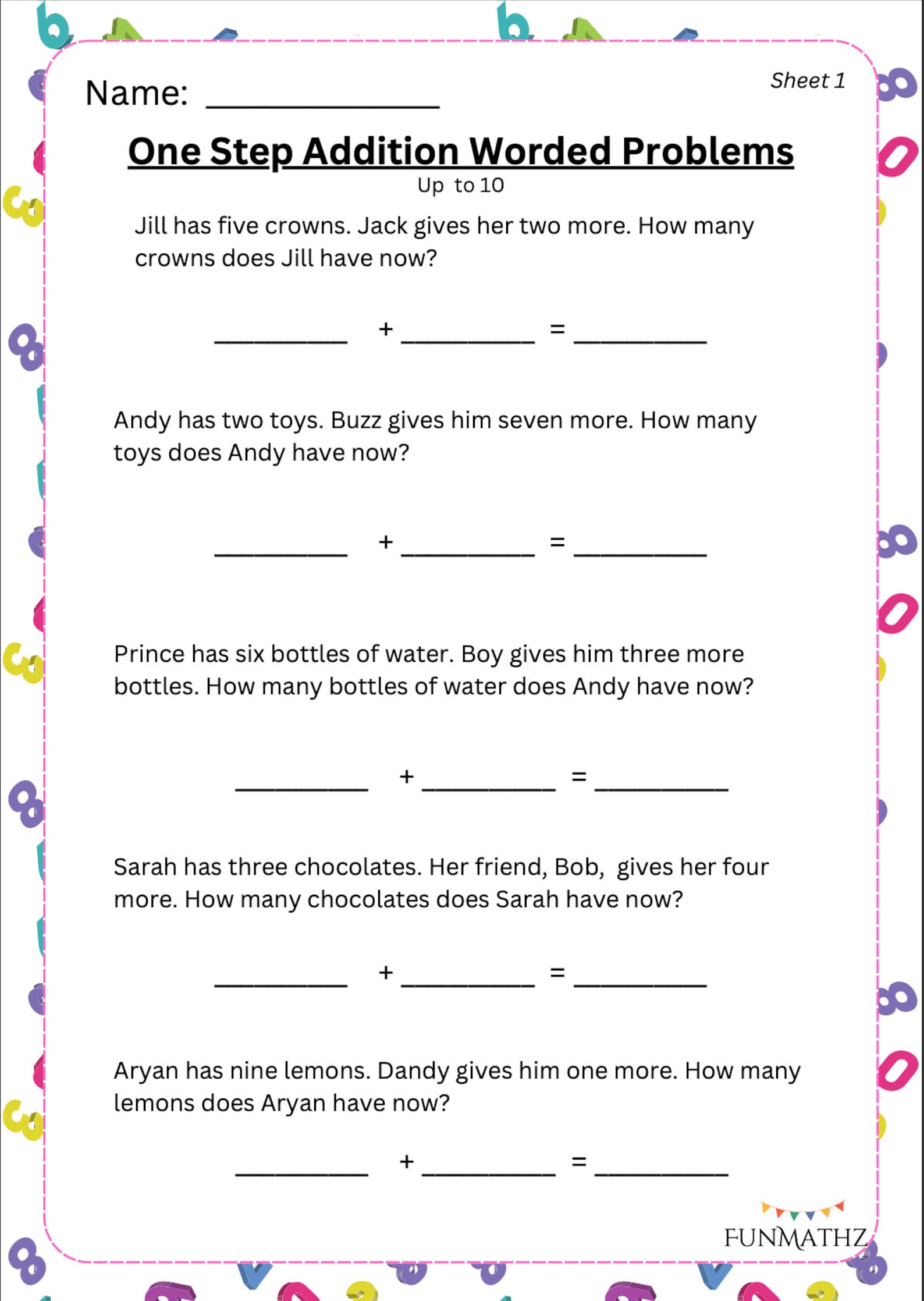 Printable 3 Pack Simple Addition Worded Problems up to 10 - Etsy