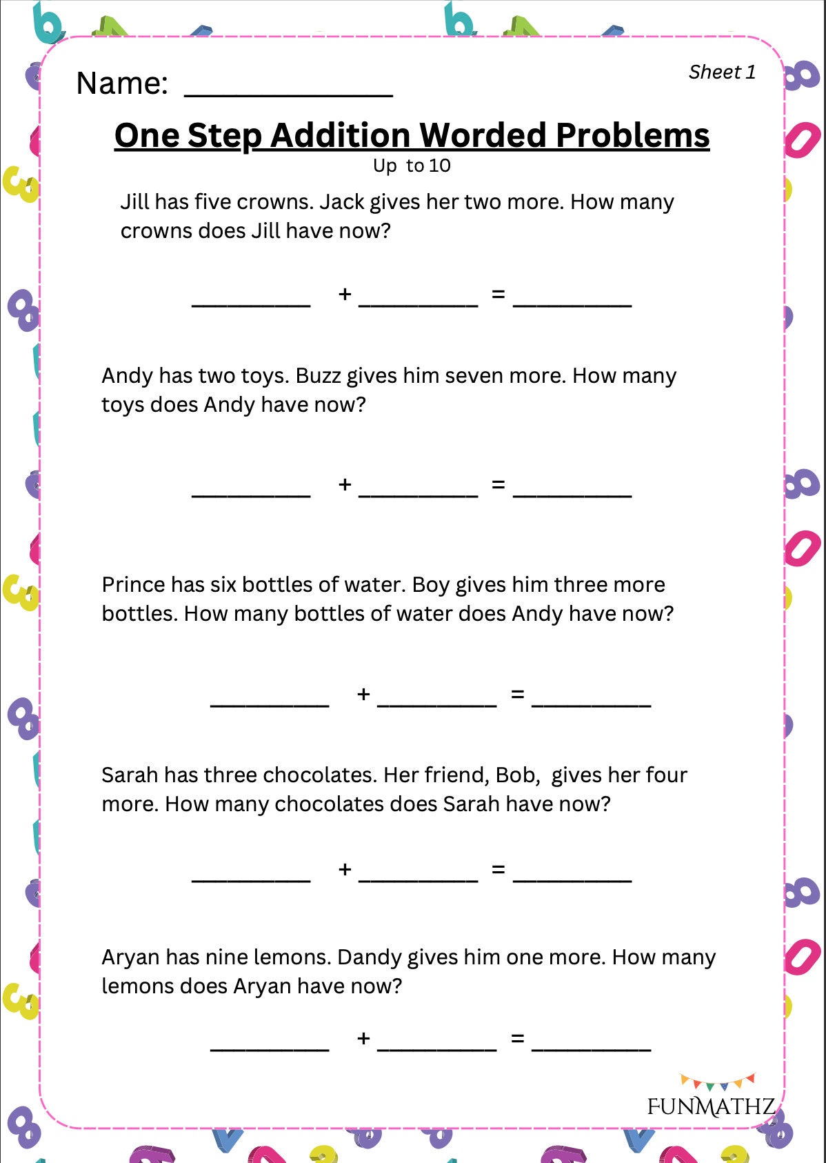 Printable 3 Pack Simple Addition Worded Problems up to 10 - Etsy