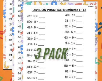 3 Pack Printable Division Practice Worksheets - Numbers 1 - 6 - Etsy