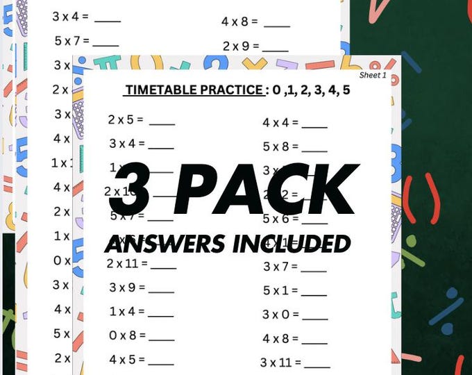 3 Pack - Multiplication Timetable Worksheets - Numbers 0 to 5 - Etsy