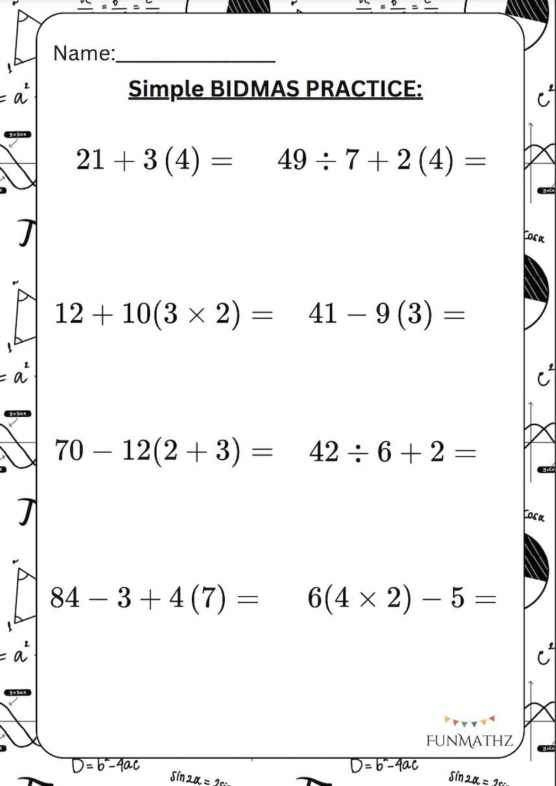 BODMAS Practice Worksheet With Answers - Etsy