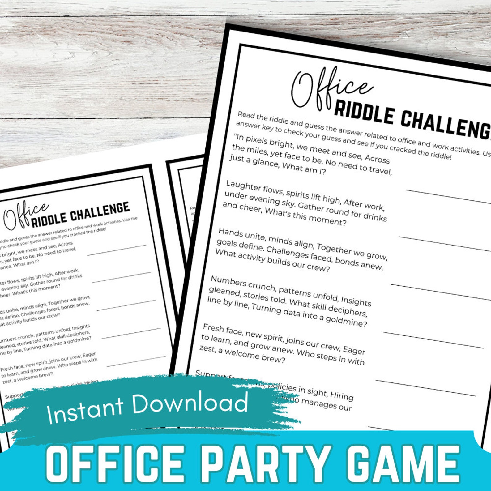 Riddle Challenge Office Party Printable Game With Answer Key Work ...