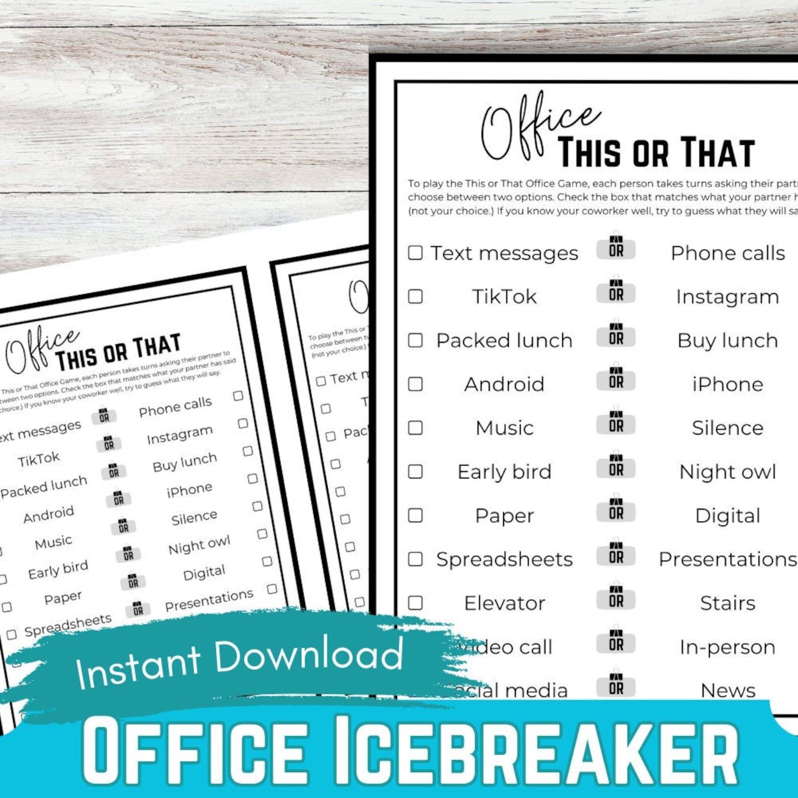 This or That Ice Breaker for Staff Meeting Printable | Co Worker ...
