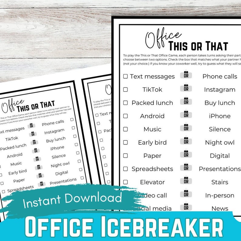 This or That Ice Breaker for Staff Meeting Printable | Co Worker ...