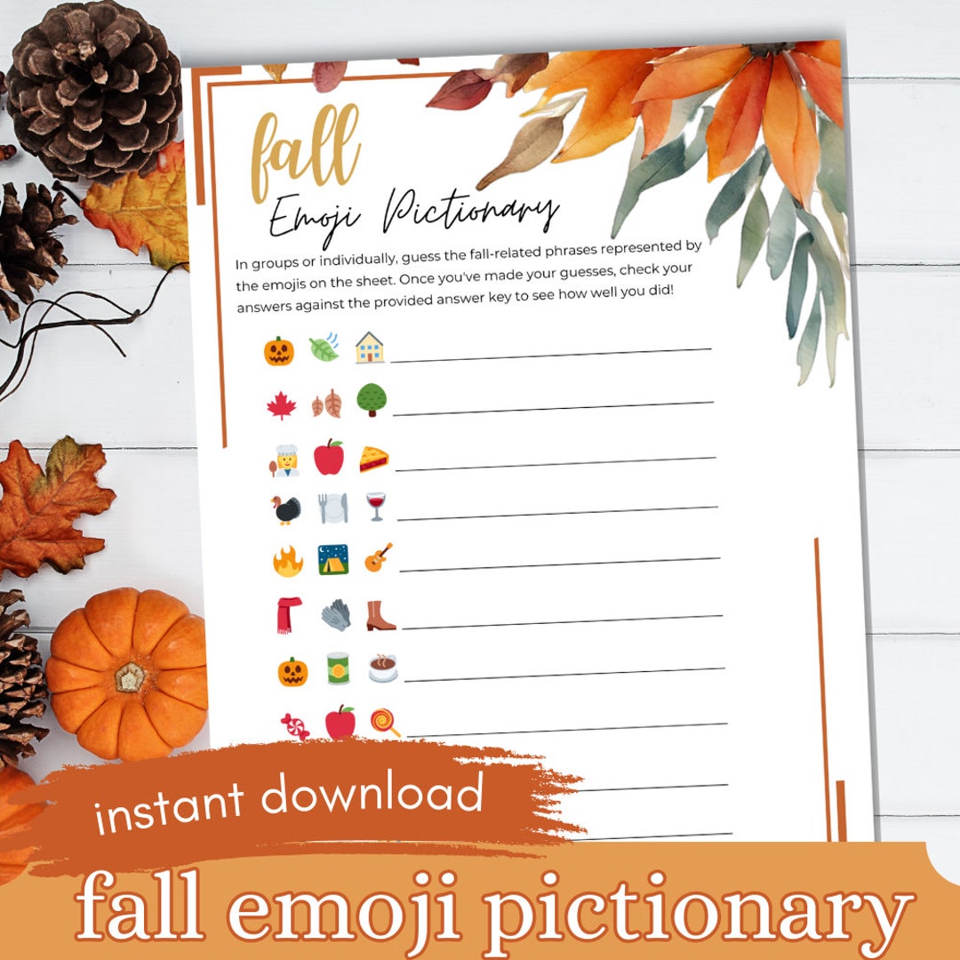 Fall Emoji Pictionary Game With Answers Printable Autumn Weekend ...