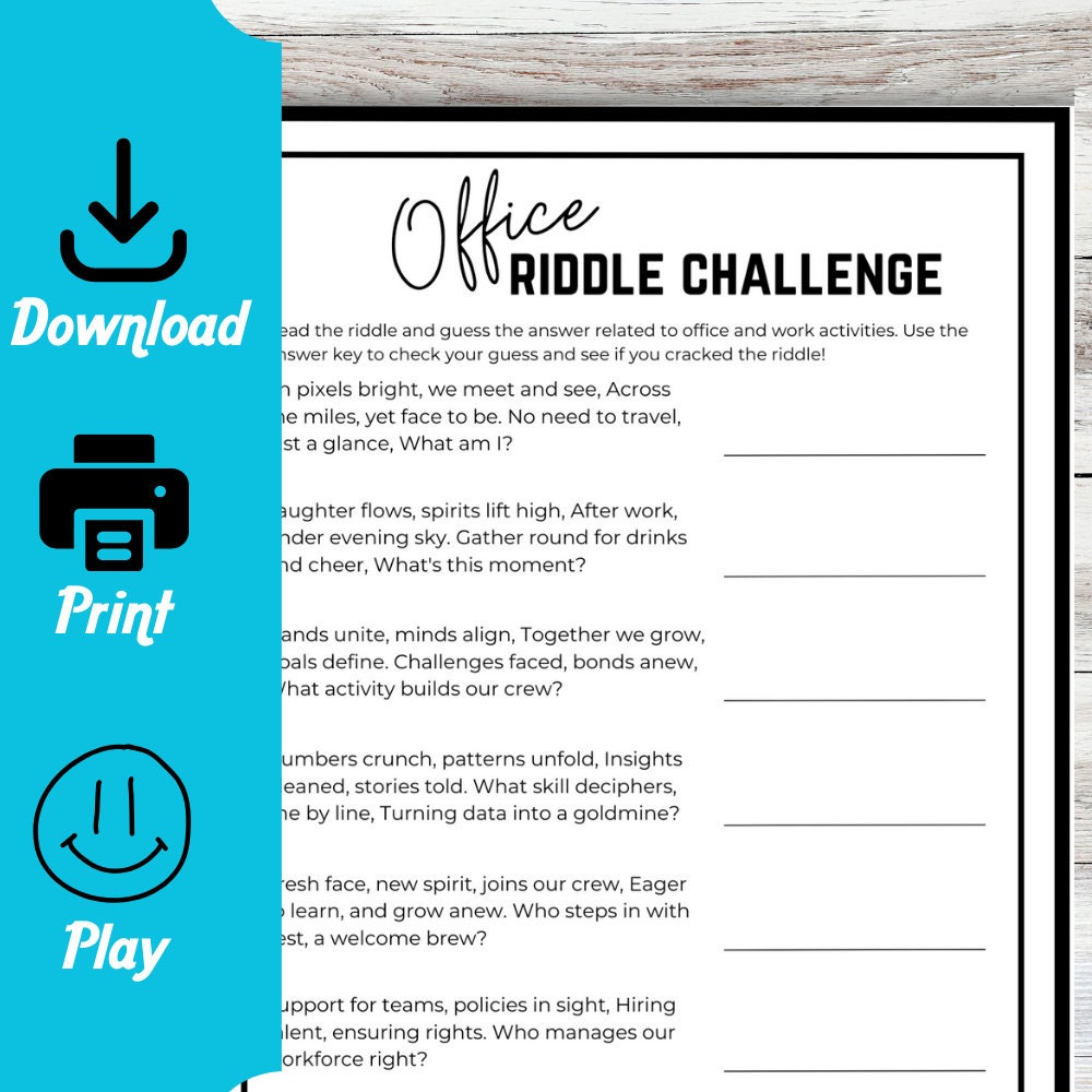 Riddle Challenge Office Party Printable Game With Answer Key Work ...
