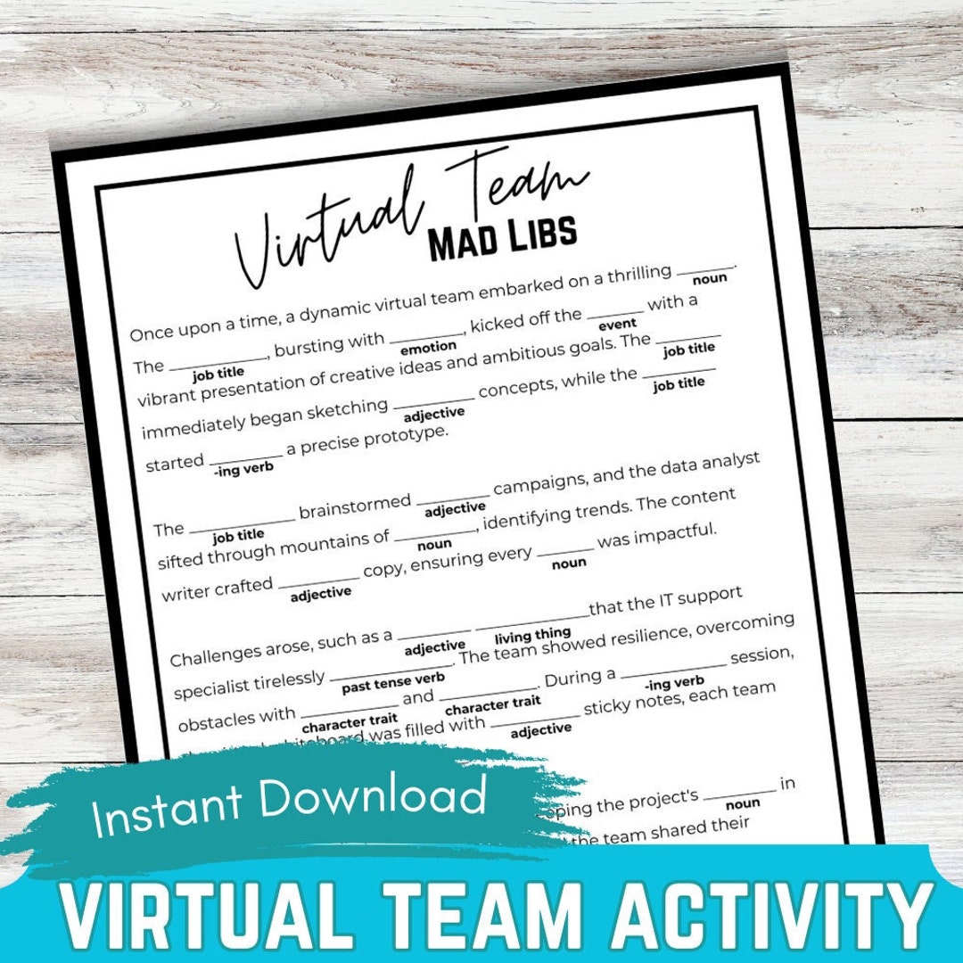 Virtual Team Mad Libs for Work Printable | Virtual Teams Happy Hour Activity | Online Team ...