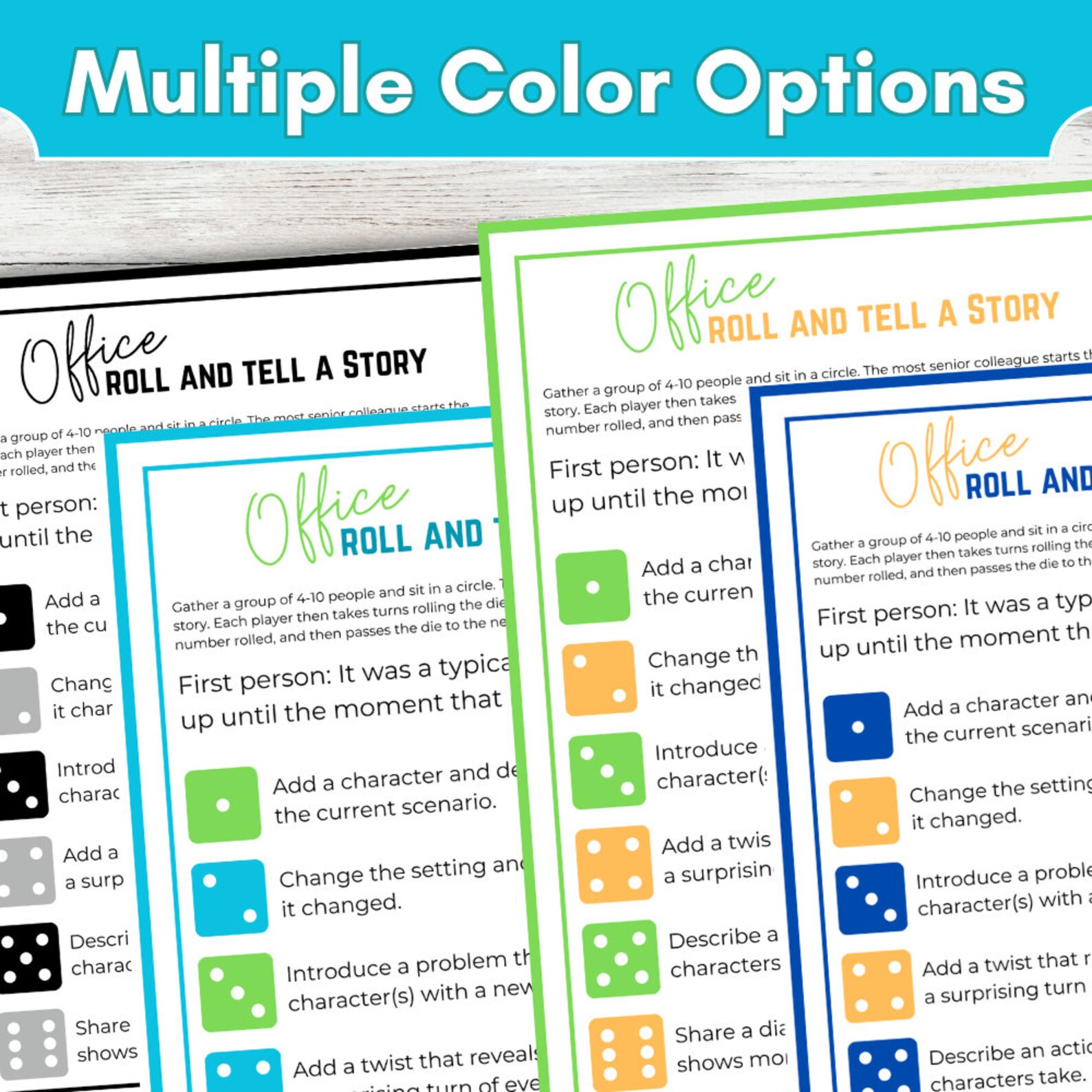 Roll and Tell Office Party Happy Hour Game Printable Storytelling ...