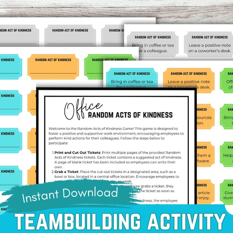 Office Teambuilding Activity Printable | Random Acts of Kindness ...