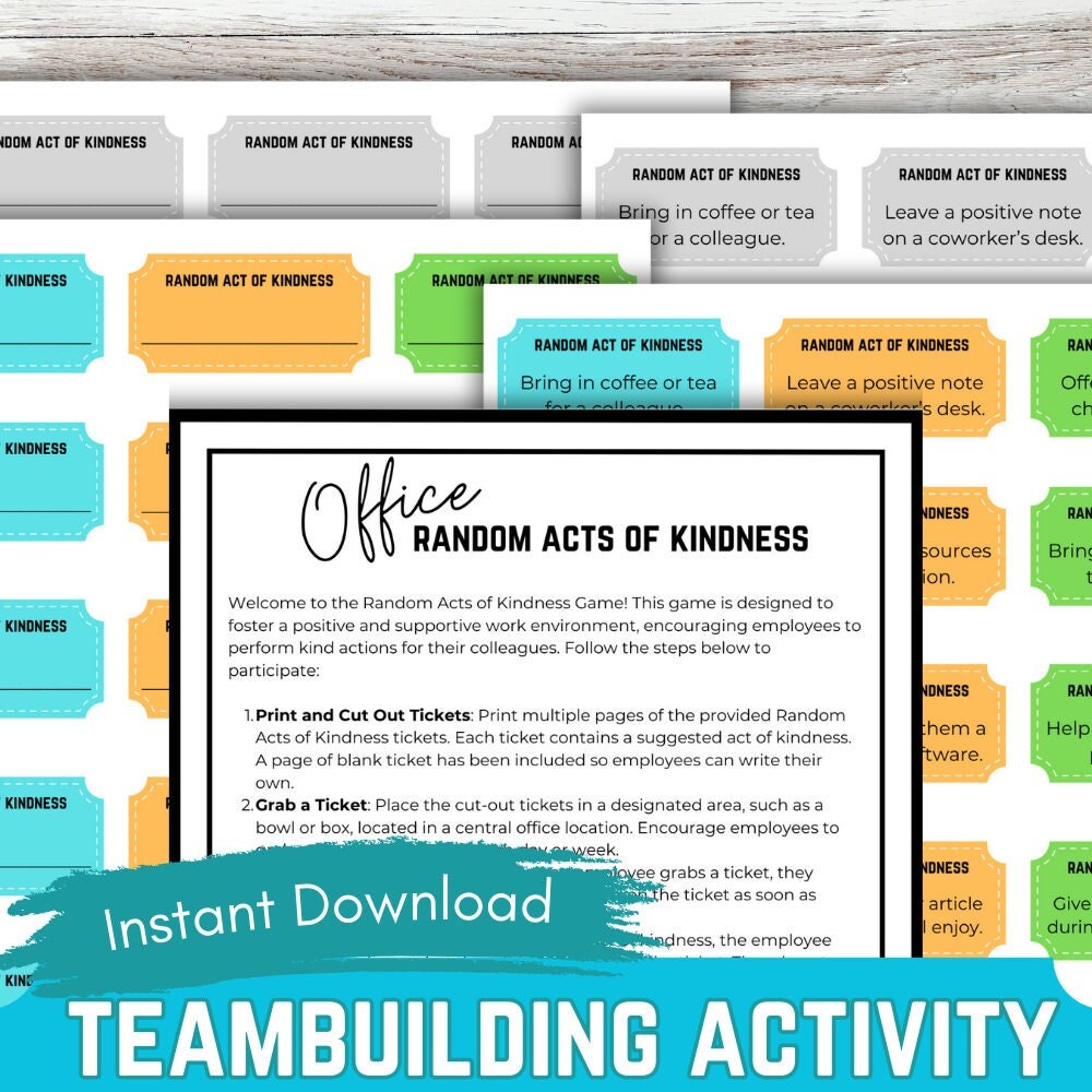 Office Teambuilding Activity Printable | Random Acts of Kindness ...