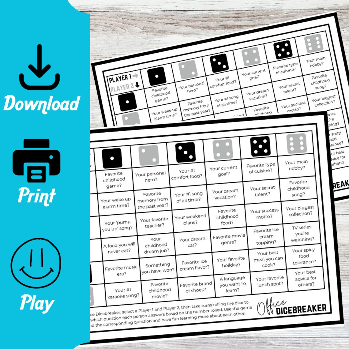 Dicebreaker Roll and Tell Game Printable Office Party Game for ...