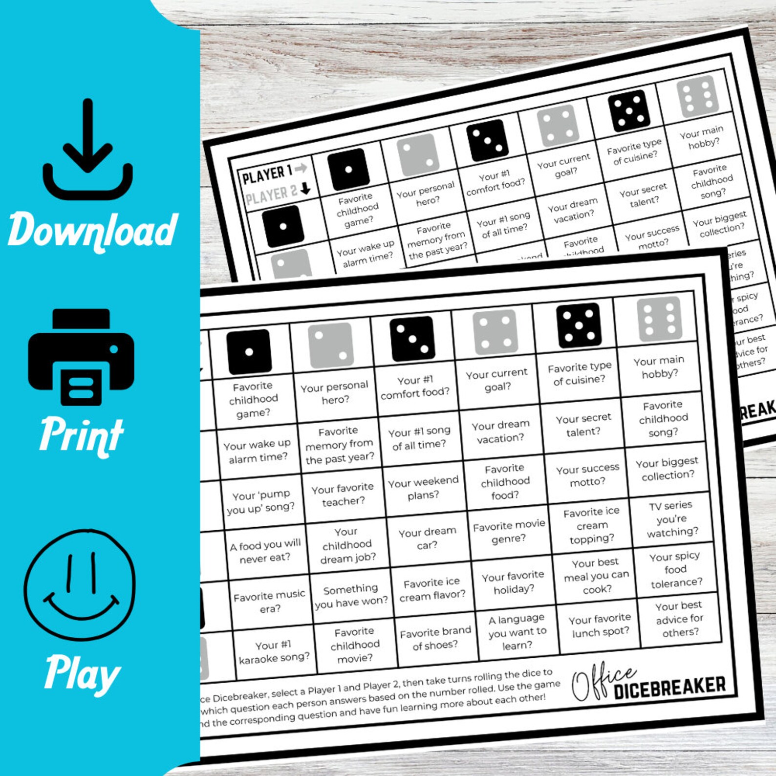 Dicebreaker Roll and Tell Game Printable Office Party Game for ...