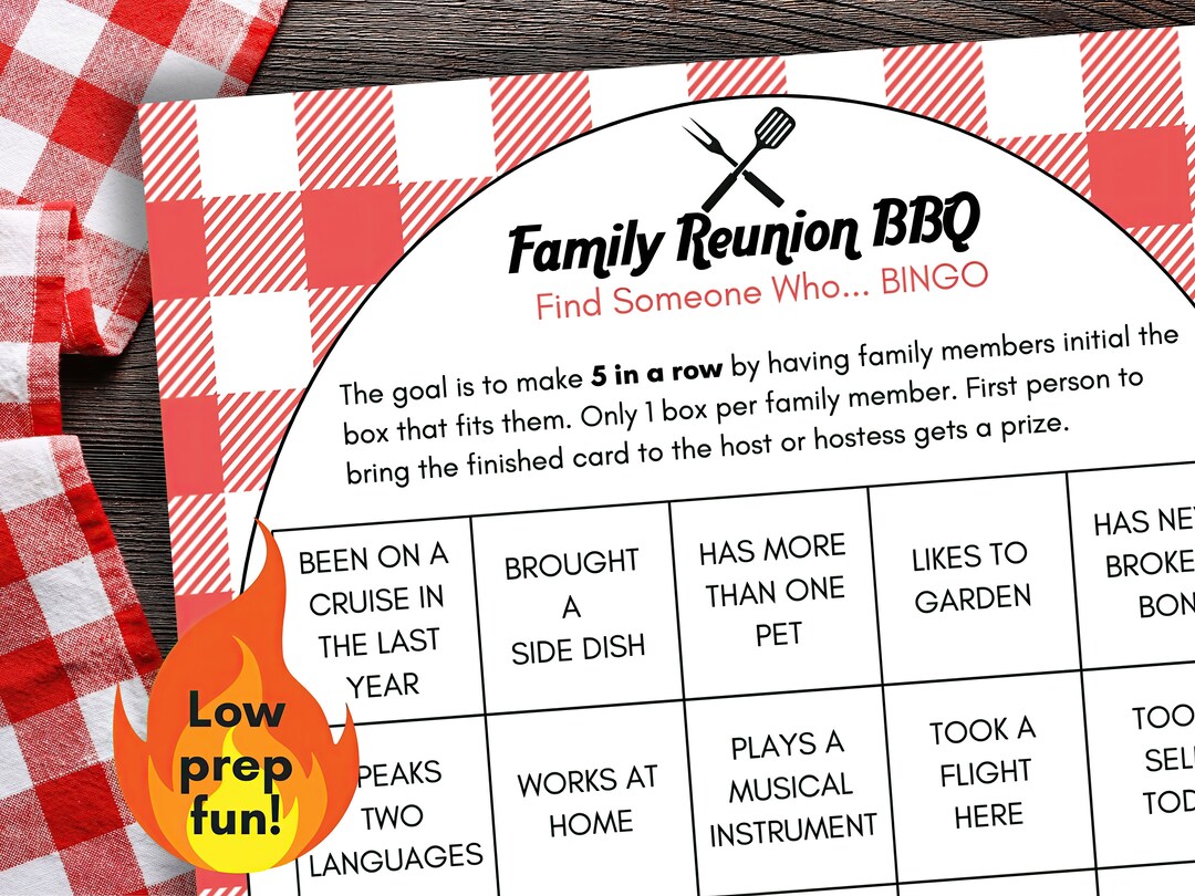 Family Reunion Find Someone Who Bingo Game Printable | Family BBQ ...