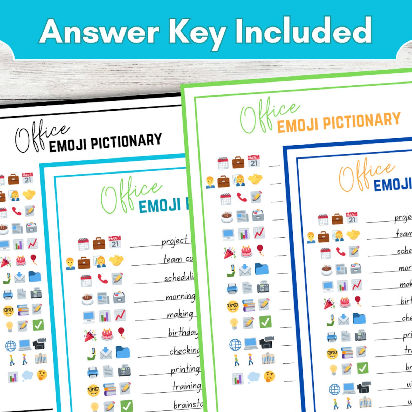 Work Emoji Pictionary Game for Office Party Printable | Company Work ...