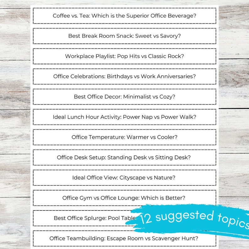 Office Debates Teambuilding Activity Printable | Virtual Team Building ...