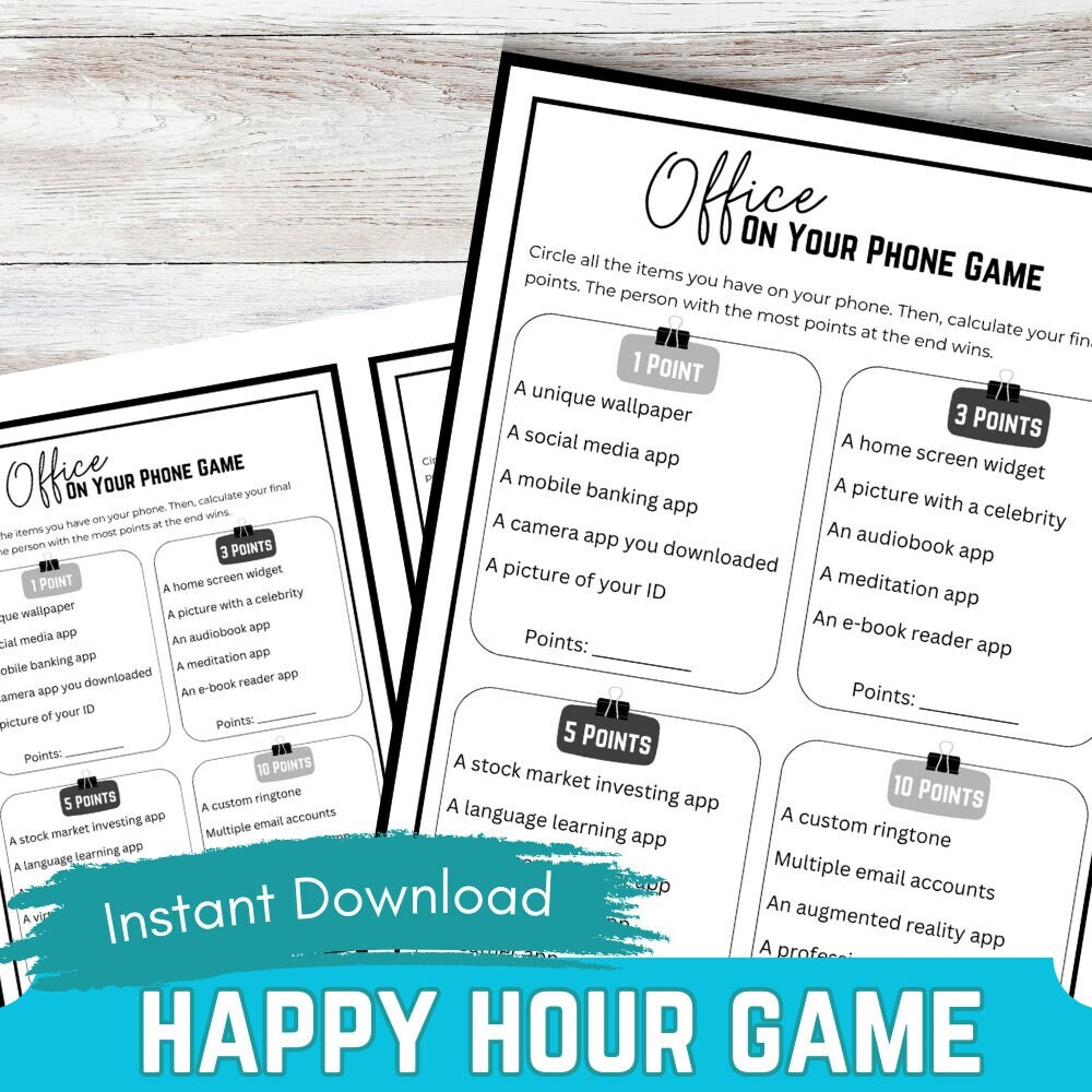 Office on Your Phone Happy Hour Game Printable What's in Your Phone ...