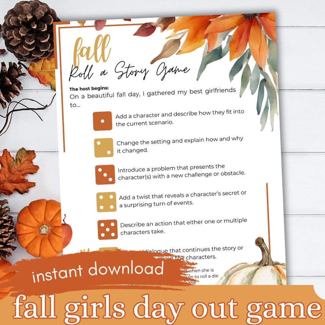 Weekend Getaway Fall Roll a Story Game Printable Dice Storytelling Game ...