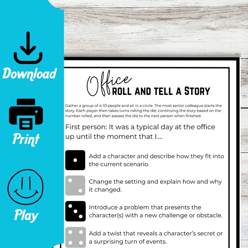 Roll and Tell Office Party Happy Hour Game Printable Storytelling ...