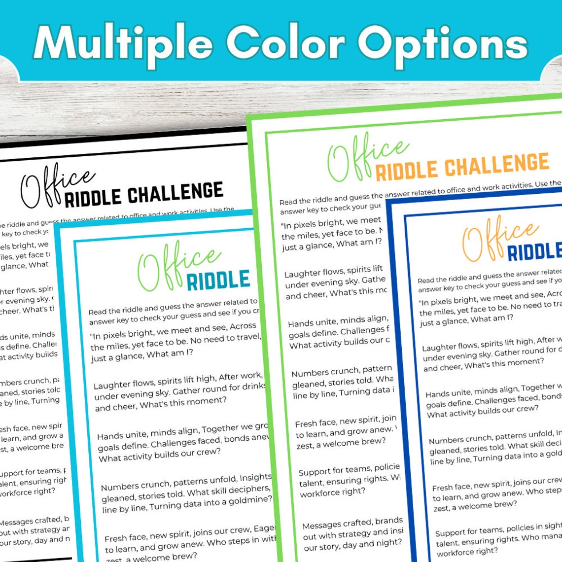 Riddle Challenge Office Party Printable Game With Answer Key Work ...