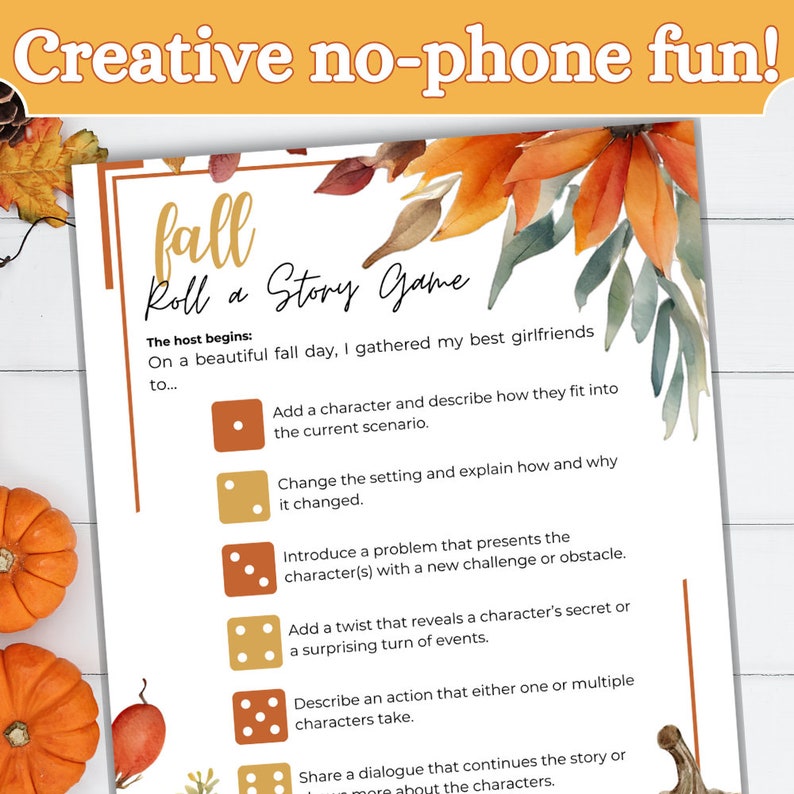 Weekend Getaway Fall Roll a Story Game Printable Dice Storytelling Game ...