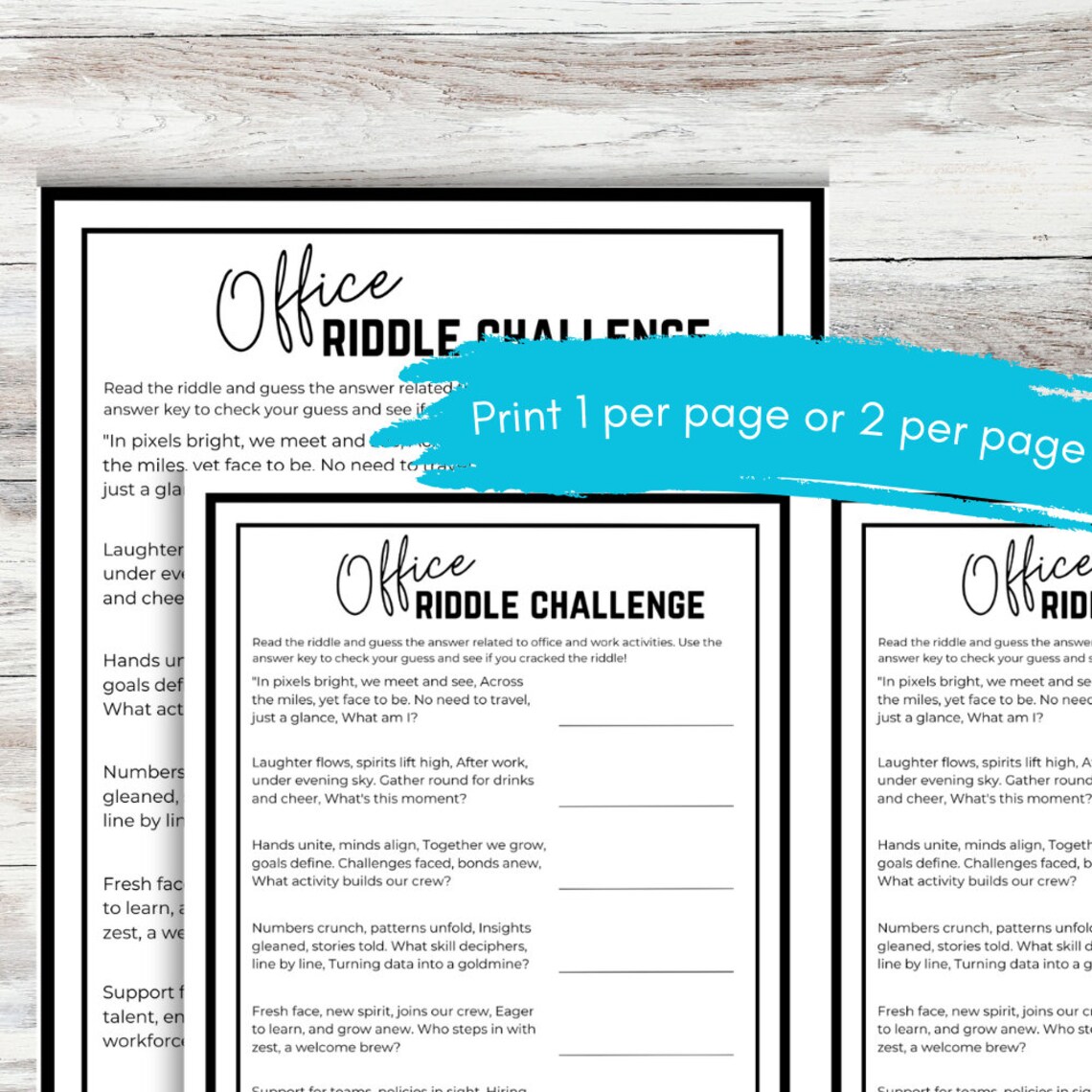 Riddle Challenge Office Party Printable Game With Answer Key Work ...