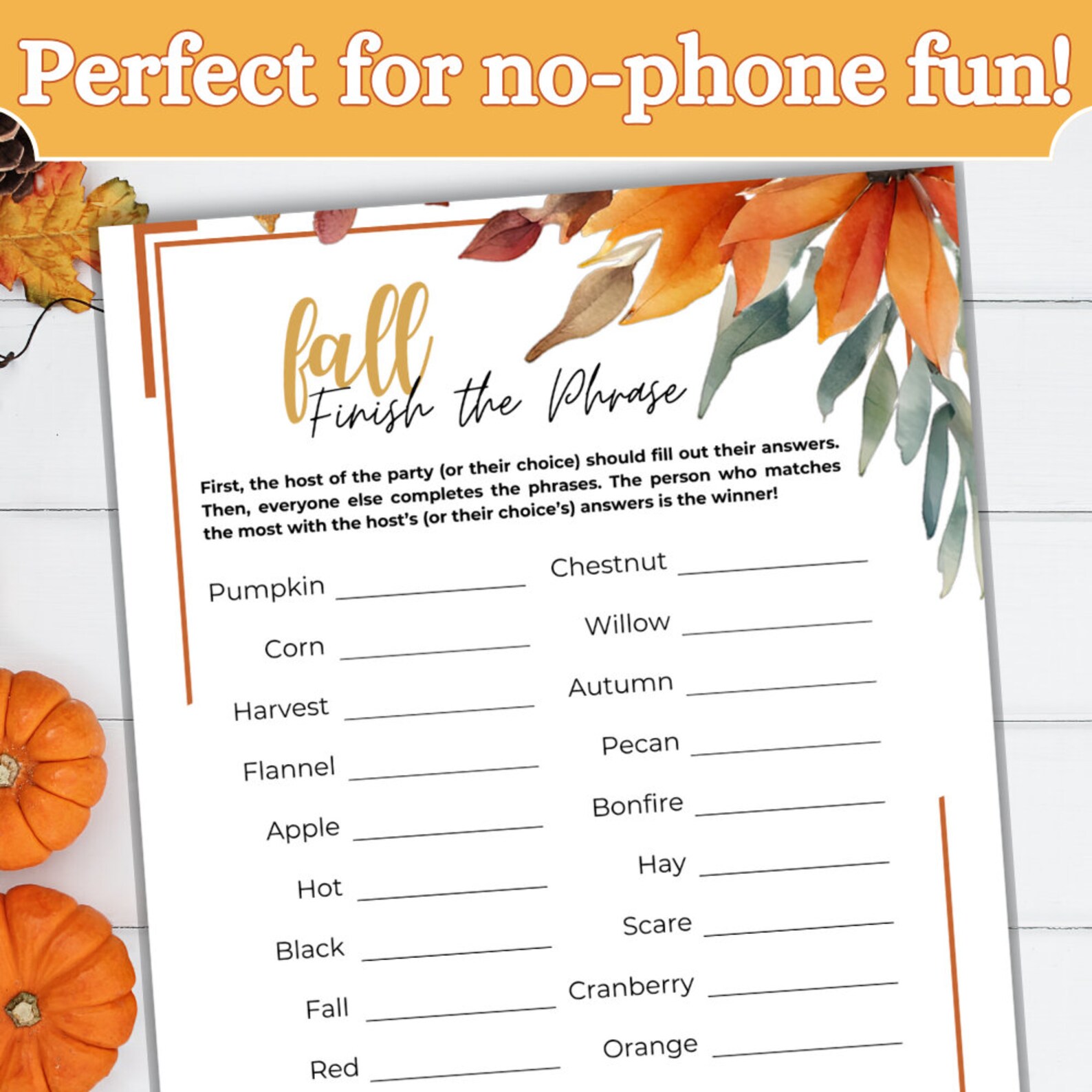 Fall Finish the Phrase Game Printable Autumn Guessing Game for Adults ...