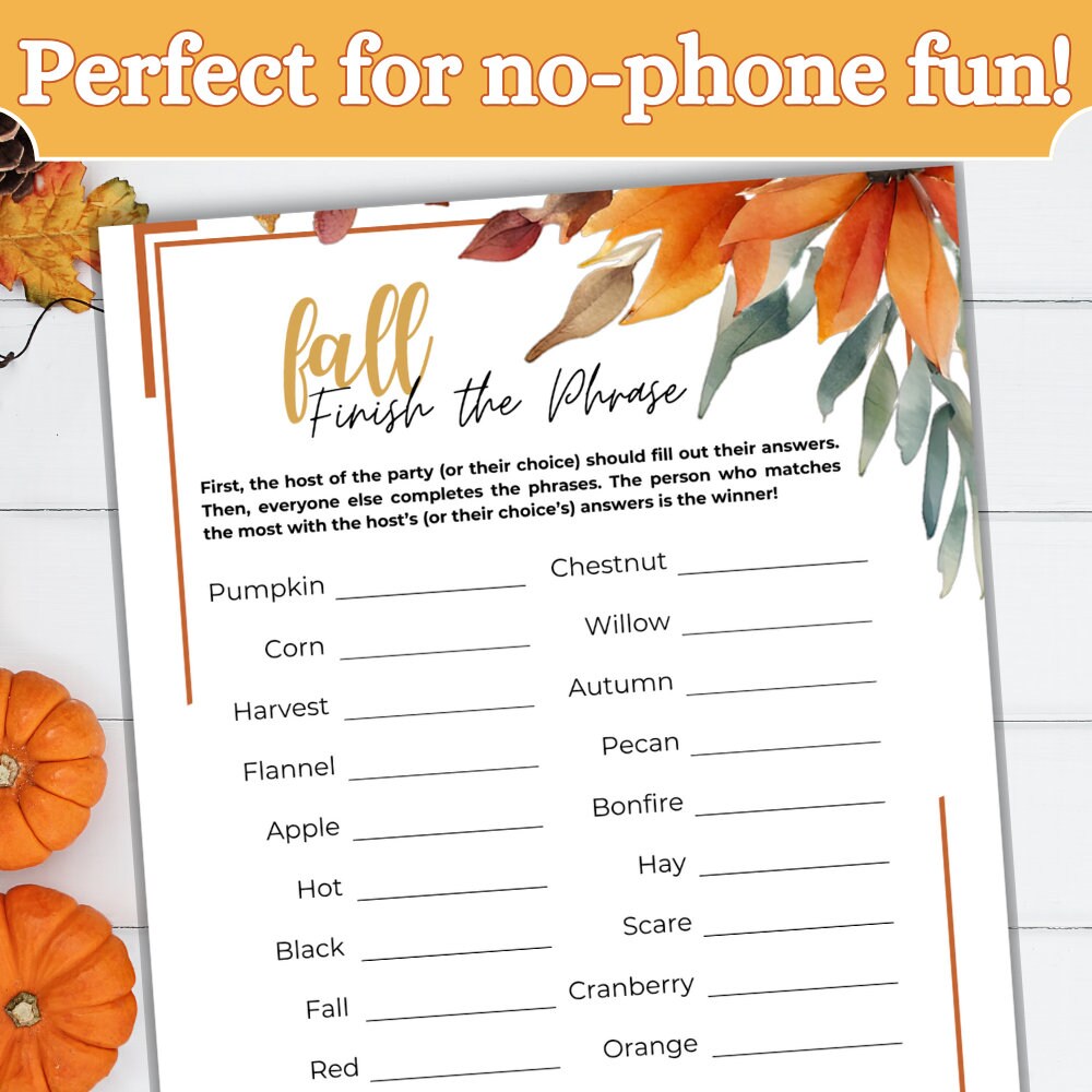 Fall Finish the Phrase Game Printable Autumn Guessing Game for Adults ...