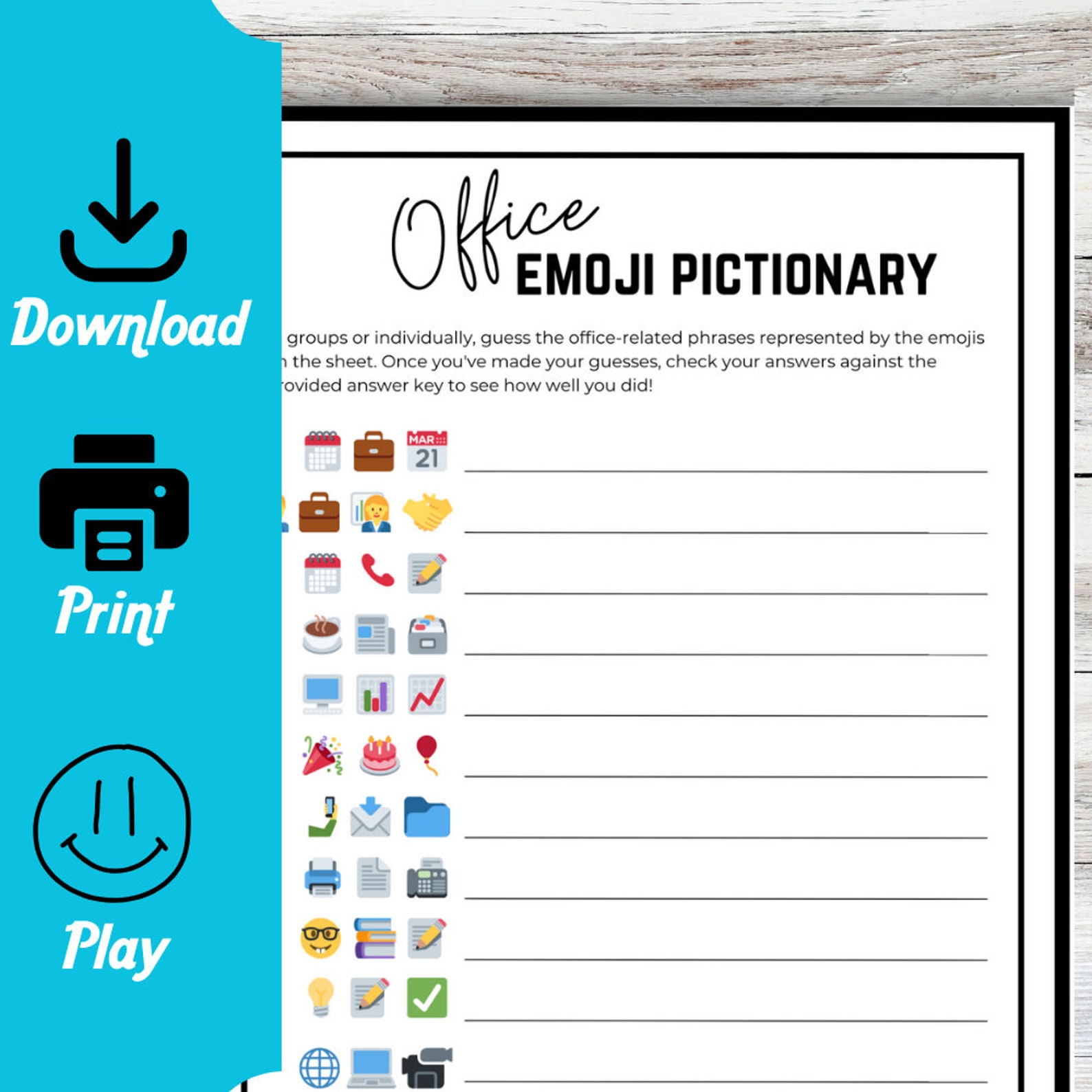 Work Emoji Pictionary Game for Office Party Printable | Company Work ...
