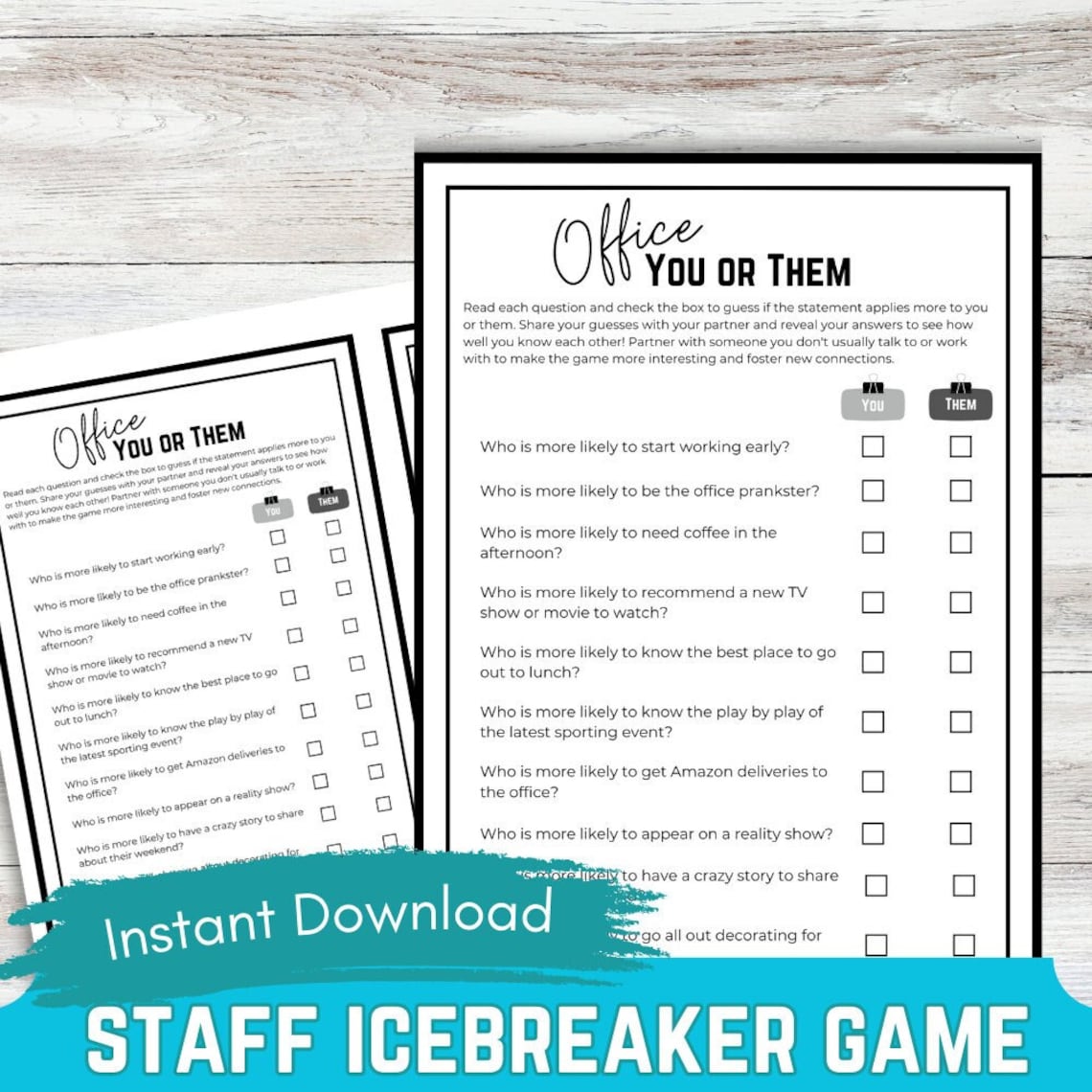 You or Them Staff Icebreaker Game Printable Get to Know You Work Games ...