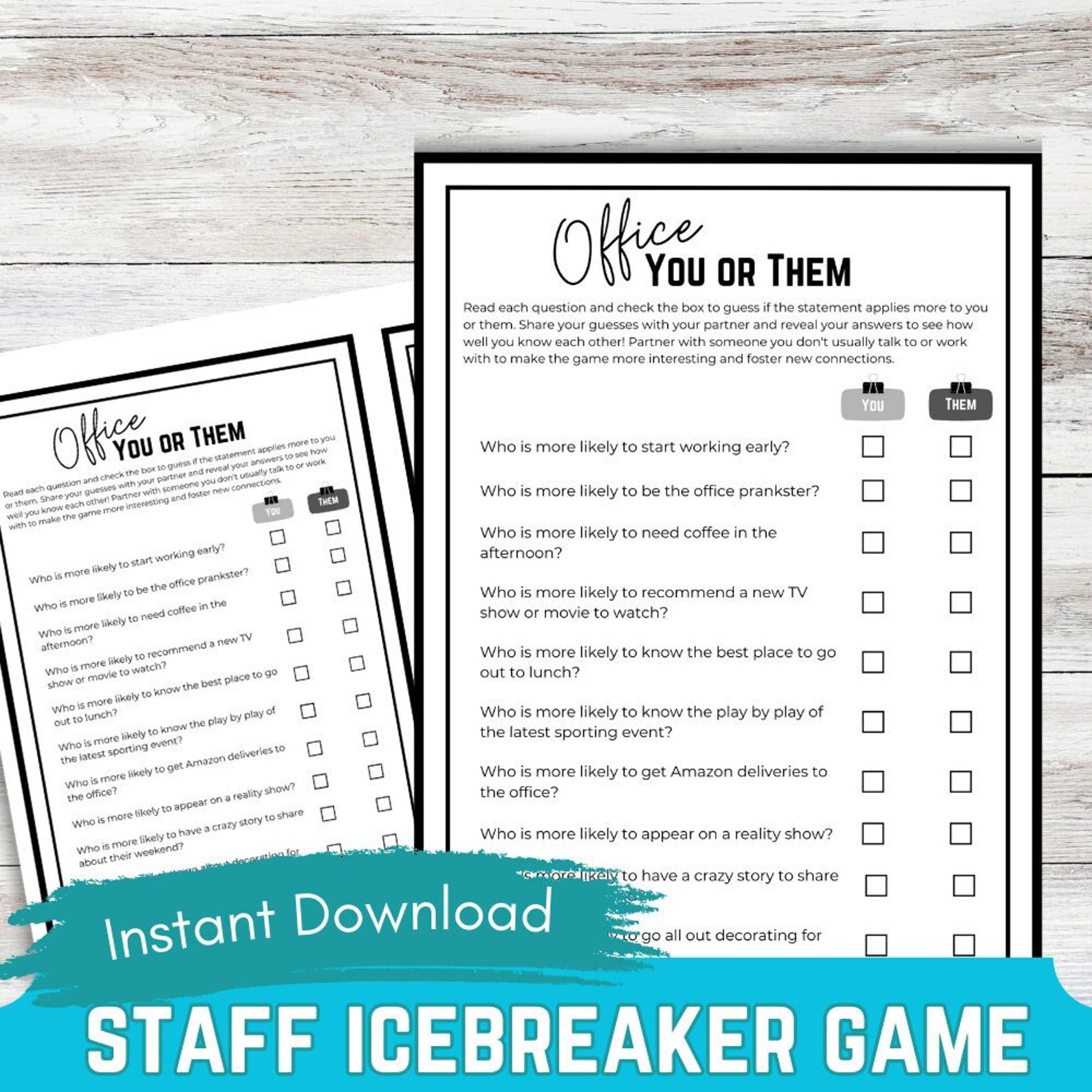 You or Them Staff Icebreaker Game Printable Get to Know You Work Games ...