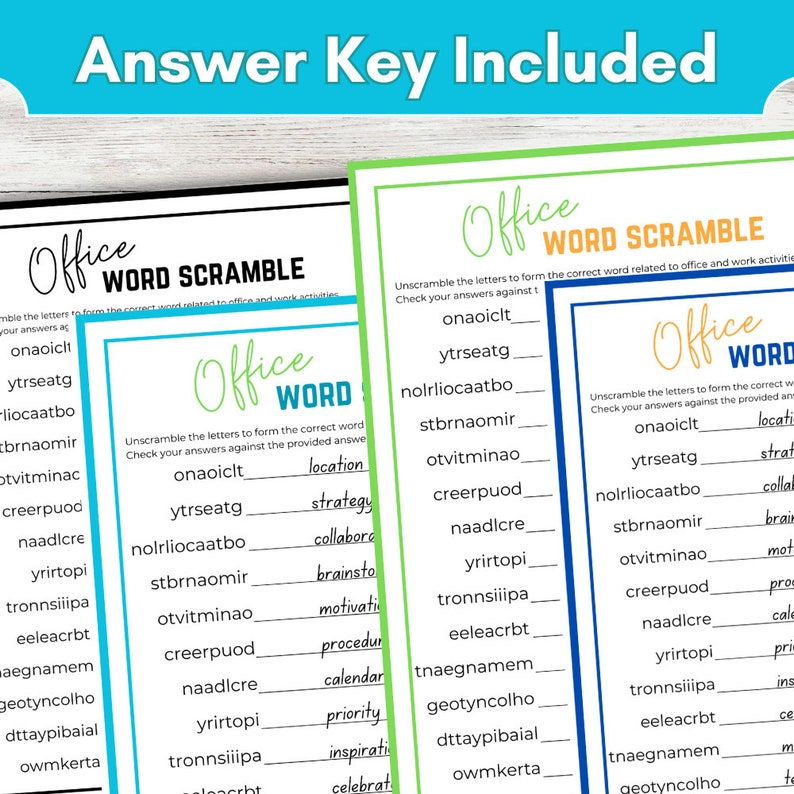 Office Word Scramble Game With Answer Key Printable Unscramble Words ...