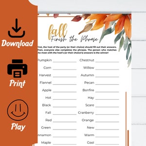 Fall Finish the Phrase Game Printable Autumn Guessing Game for Adults ...