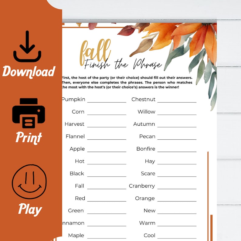 Fall Finish the Phrase Game Printable Autumn Guessing Game for Adults ...